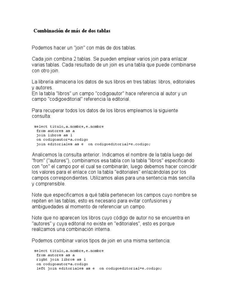 Combinación de Más de Dos Tablas | PDF | SQL | Software de gestión de datos