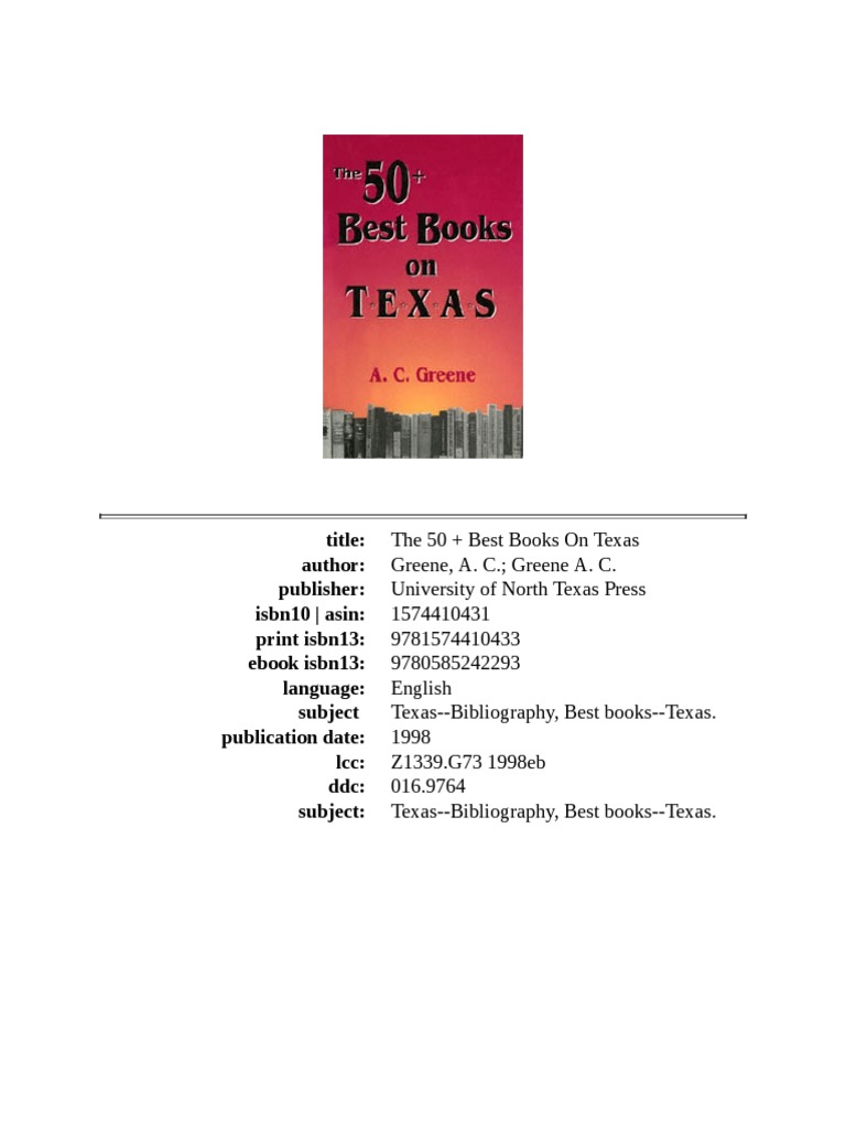 Fifty Plus Best Books On Texas | PDF