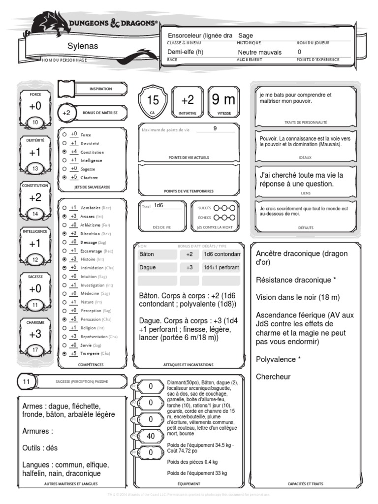 eFeuillePersoDD5-ensorceleur v2 Diamant-2 | PDF