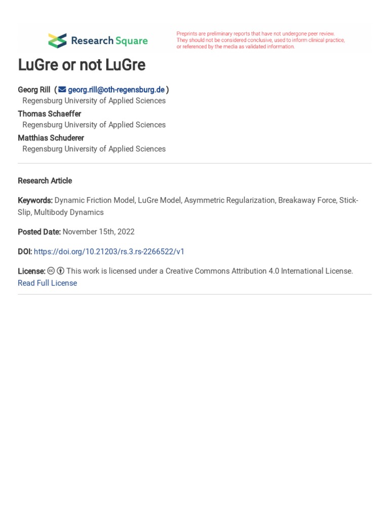 LuGre or Non LuGre | PDF | Friction | Force