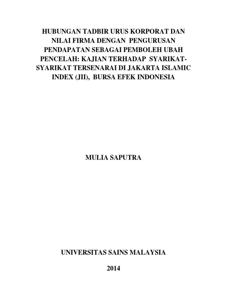 Hubungan Tadbir Urus Korporat Dan Nilai Firma | PDF