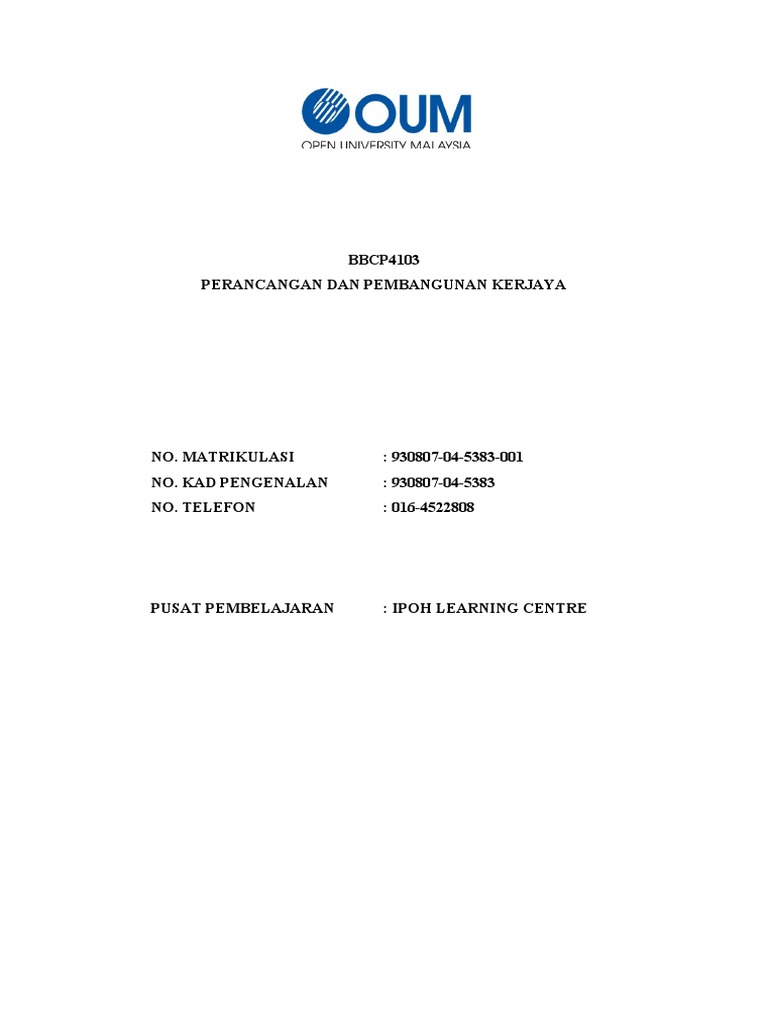 BBCP4103 Perancangan Dan Pembangunan Kerjaya | PDF