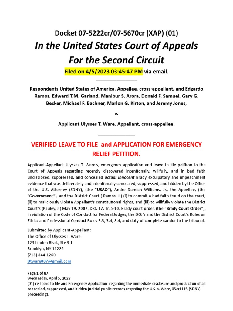 Ex. 1 Re (01) 04.05.23 Re Leave To File and Emergency Relief Petition ...