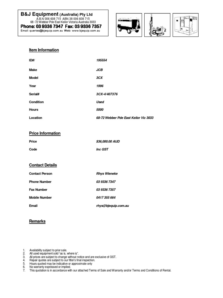 1996 JCB 3cx Fel Backhoe (195554) | PDF