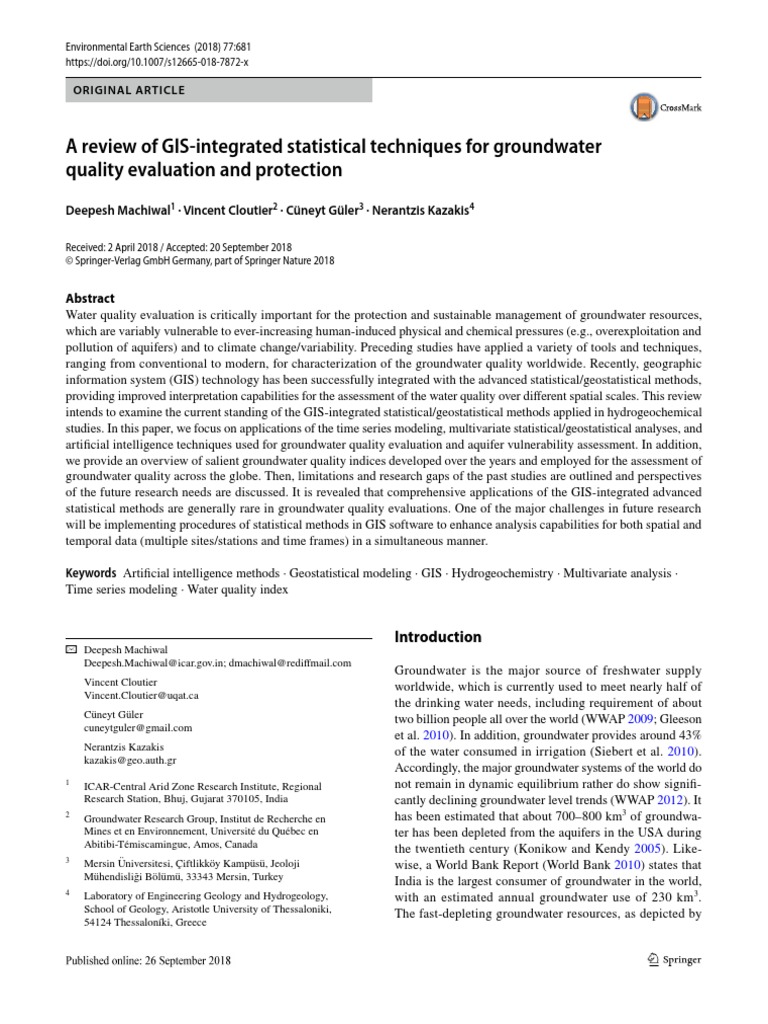 A Review Of Gis Integrated Statistical Techniques For Groundwater Pdf Principal Component