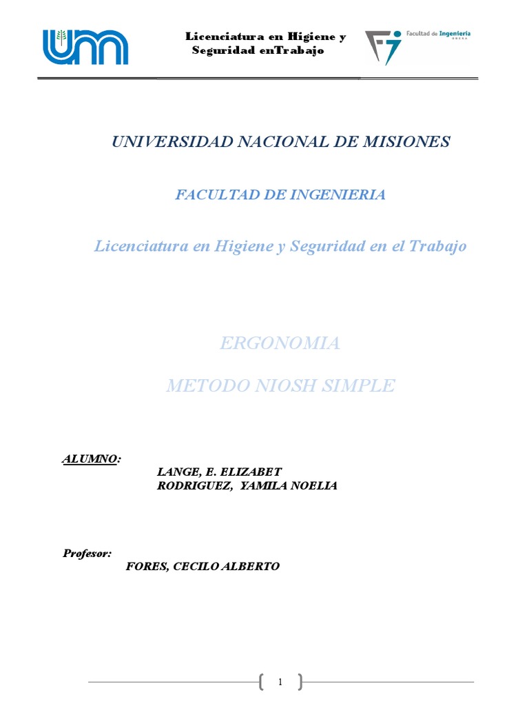 Metodo NIOSH - Alumno | PDF | Factores humanos y ergonomía | Dolor lumbar