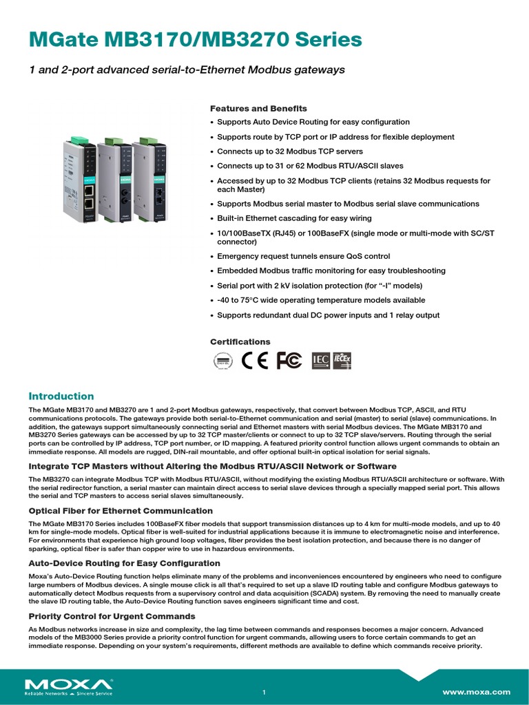 Moxa Mgate mb3170 mb3270 Series Datasheet v1.3 | PDF | Transmission ...