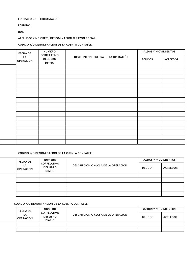 Formato Libro Mayor 6.1 | PDF | Contabilidad | Economía Financiera