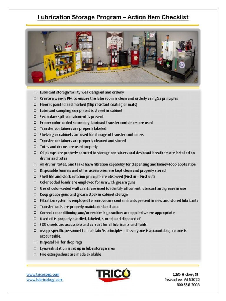 Lubrication Storage Program - Action Item Checklist | PDF