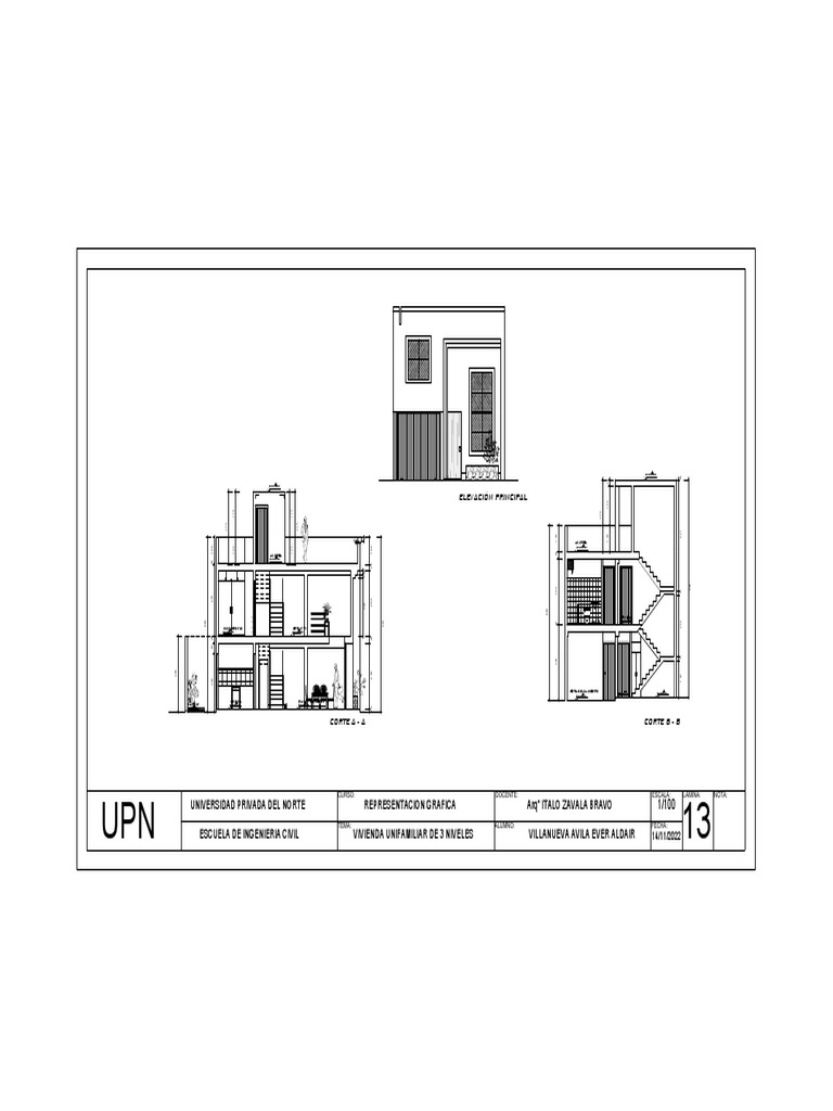 TRABAJO FINAL AUTOCAD-cortes y Elevaciones | PDF