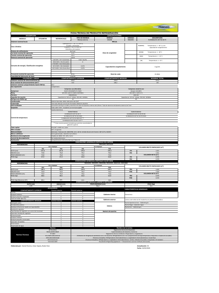 Ficha Tecnica Nevera Himalaya 447ti | PDF | Ciencias fisicas | Materiales