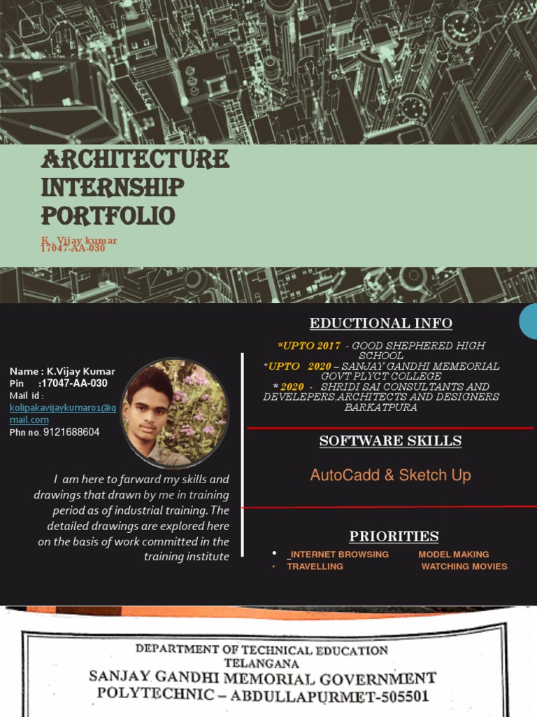 Architecture Internship Portfolio: K - Vijay Kumar 17047-AA-030 | PDF | Autodesk
