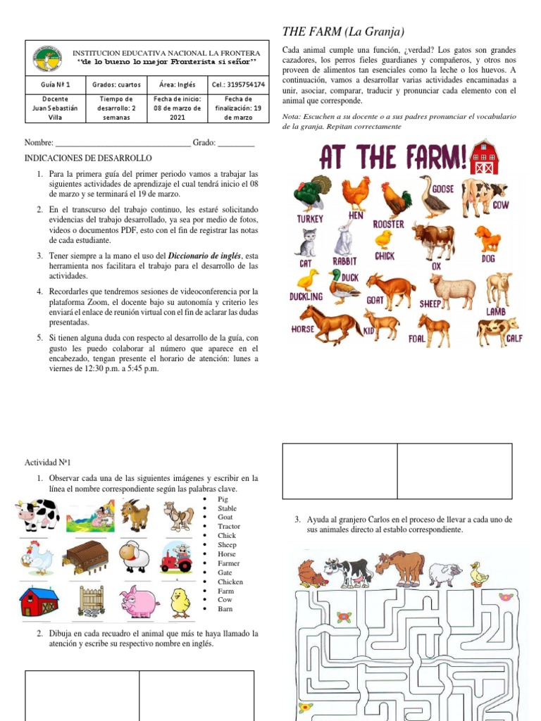 Actividades de Inglés sobre la Granja | PDF | Diccionario | Palabra
