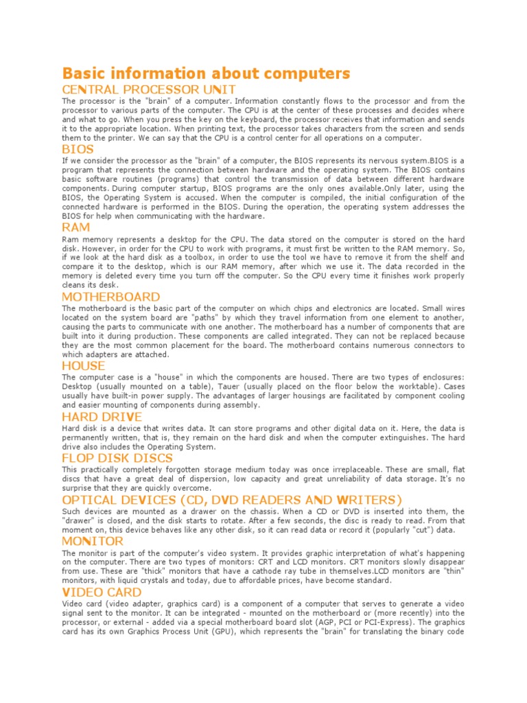 Basic Information About Computers | PDF | Printer (Computing) | Network ...