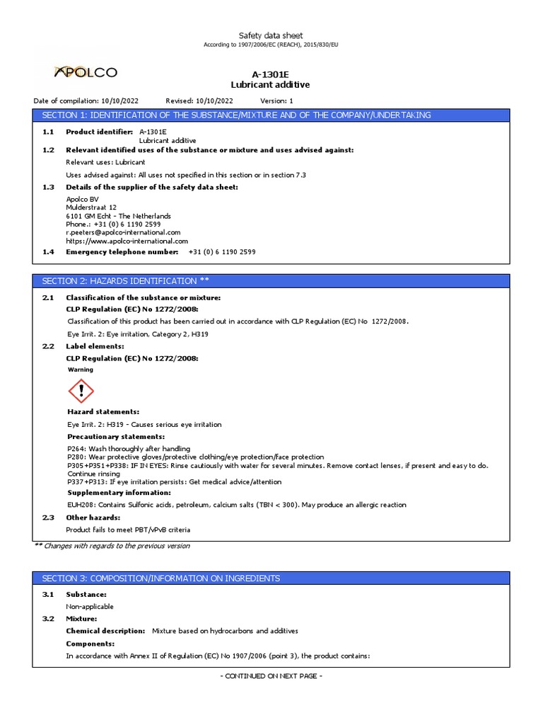 A 1301E CLP en EN SDS 202210 | PDF | Toxicity | Firefighting