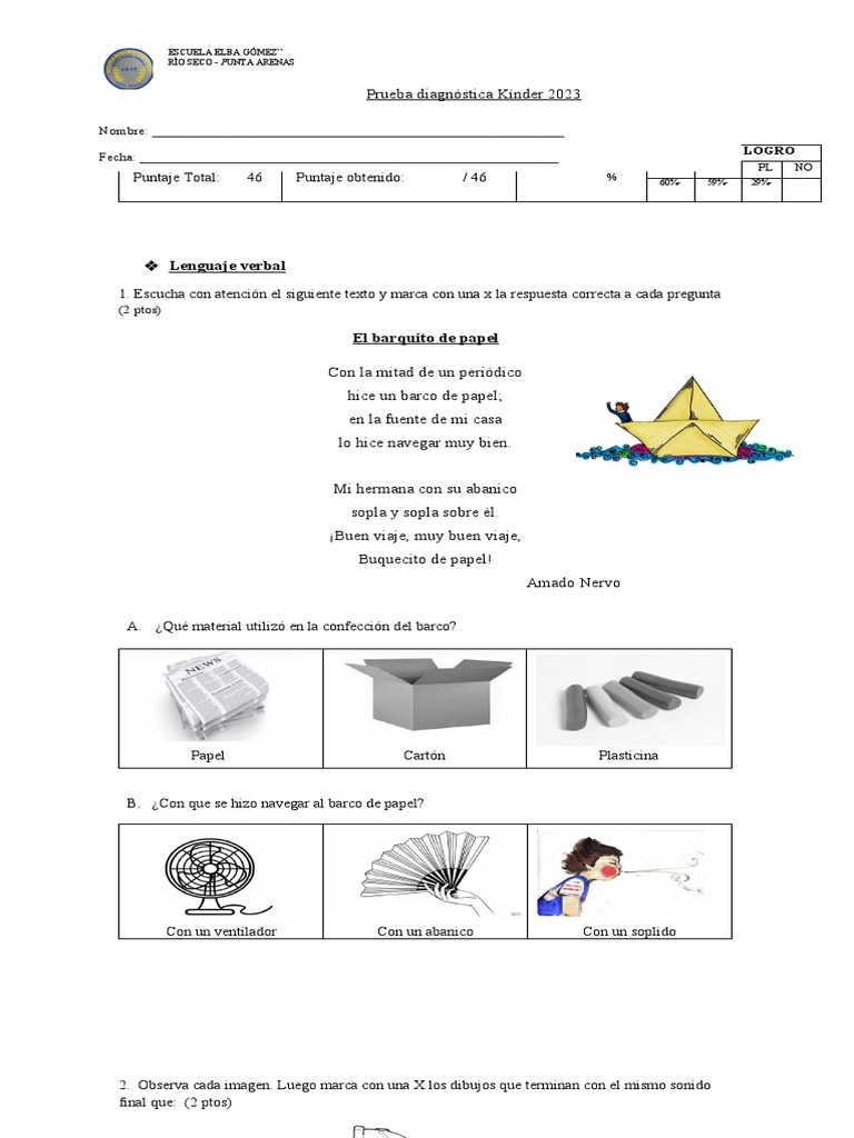 Prueba Diagnóstica Kínder 2023 | PDF | Color