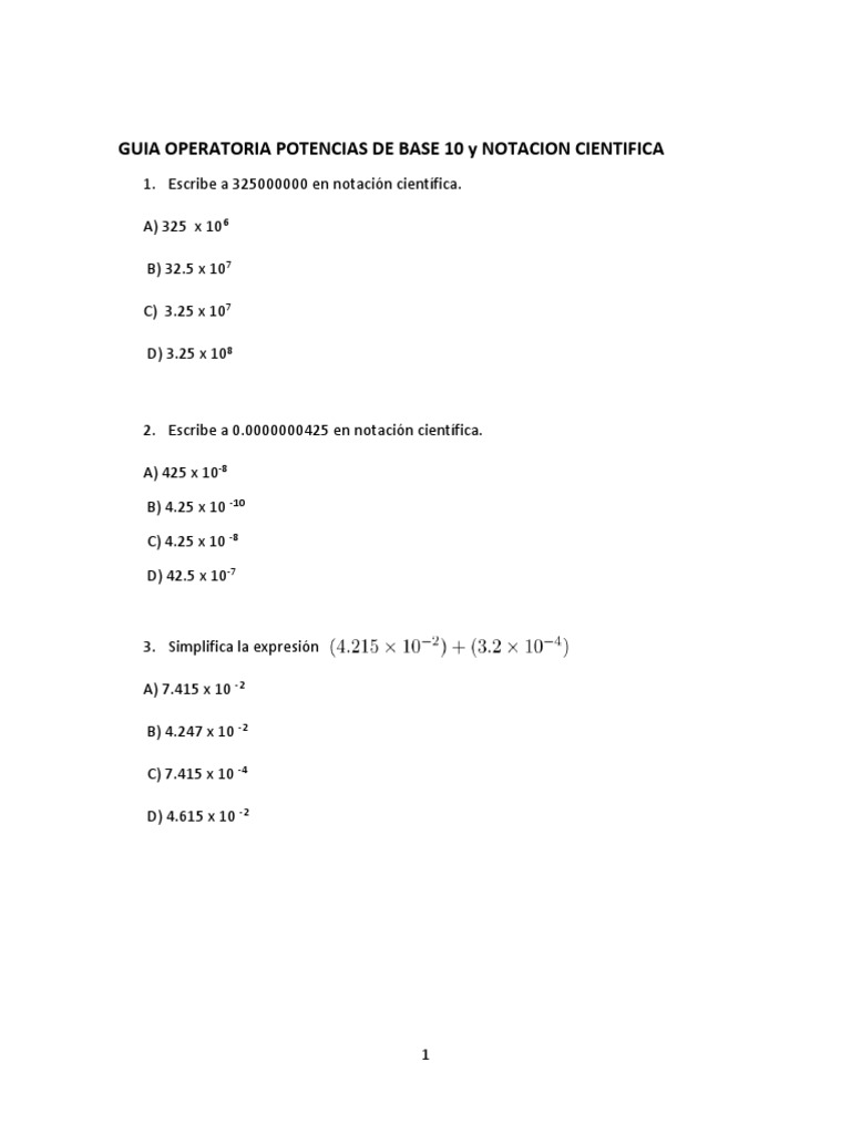Guia Potencias de Base 10 | PDF | Notación Matemática | Notación