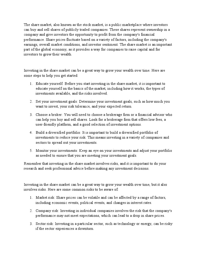 The Share Market | PDF | Investing | Financial Risk
