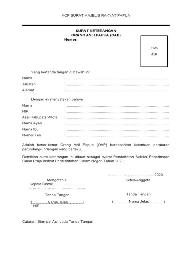 Format Surat Keterangan Oap 2023 | PDF