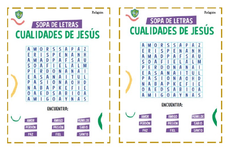 Sopa de Letras Caracteristicas de Jesus | PDF