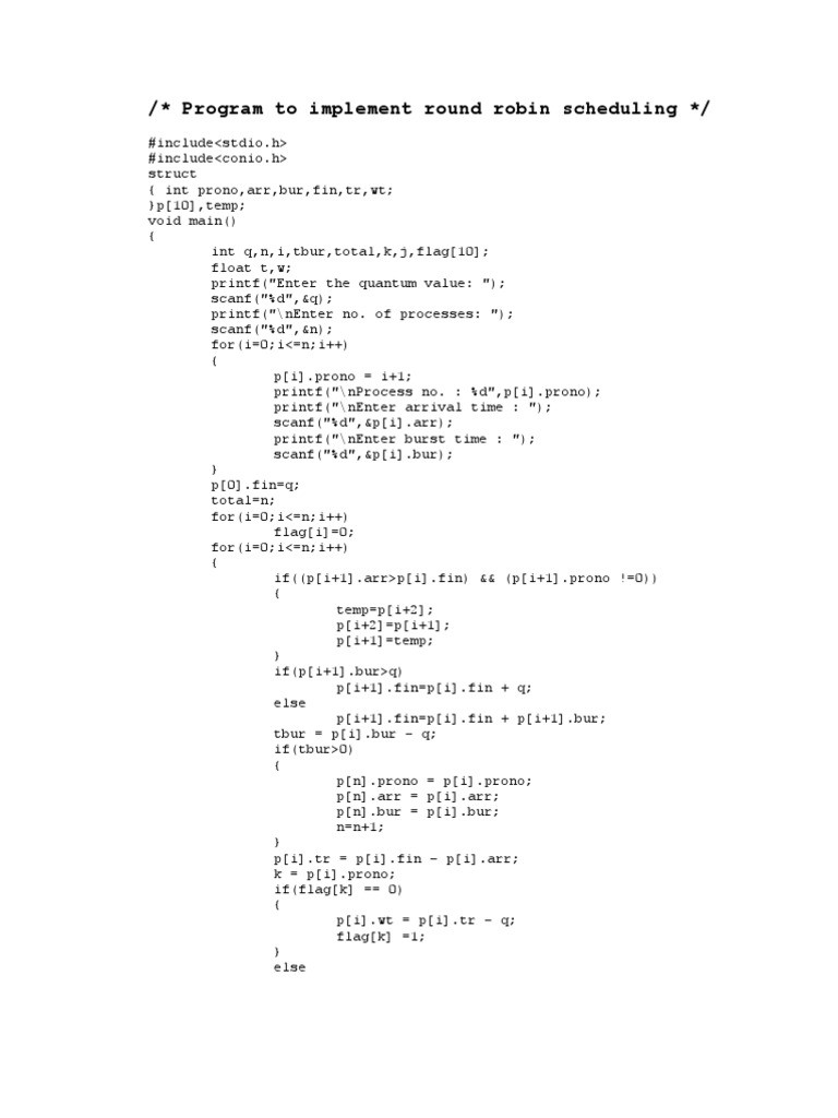 Round Robin Scheduling Program in C | PDF