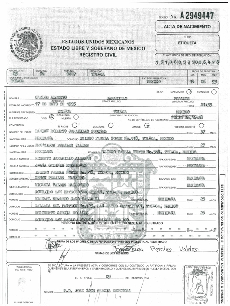 ACTA NACIMIENTO | PDF