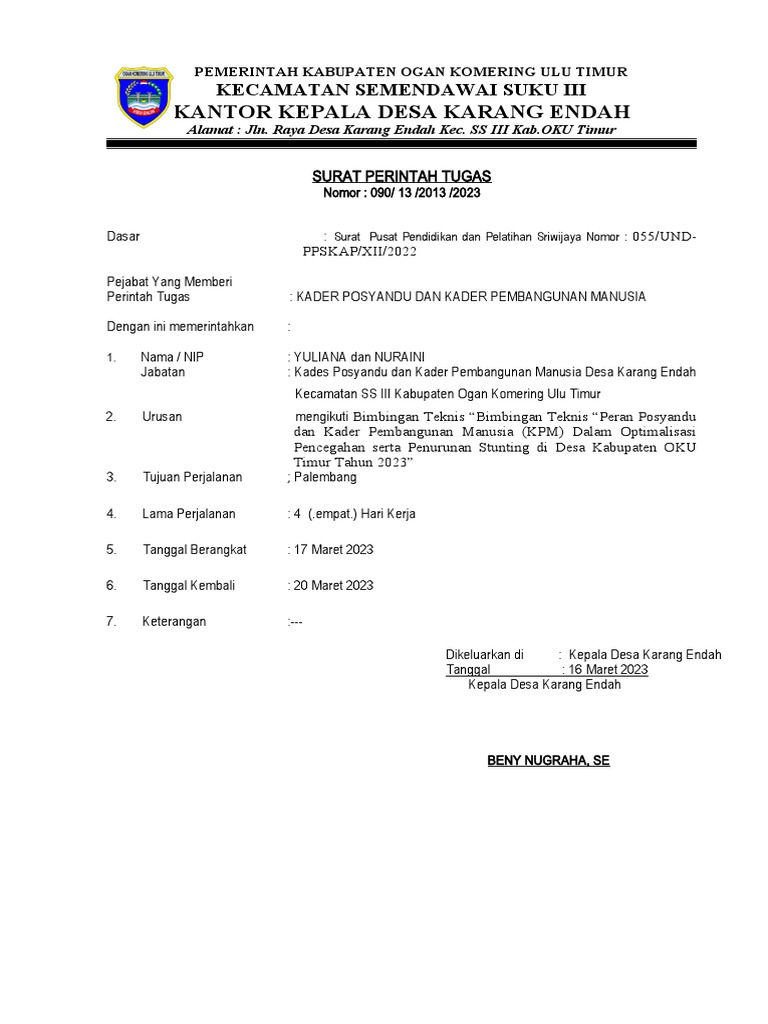 SPPD Kepala Desa Tahun 2022 | PDF