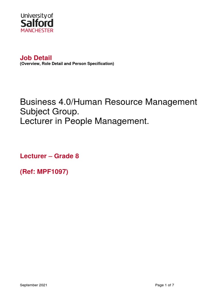 Job Description And Person Specification Lecturer In People