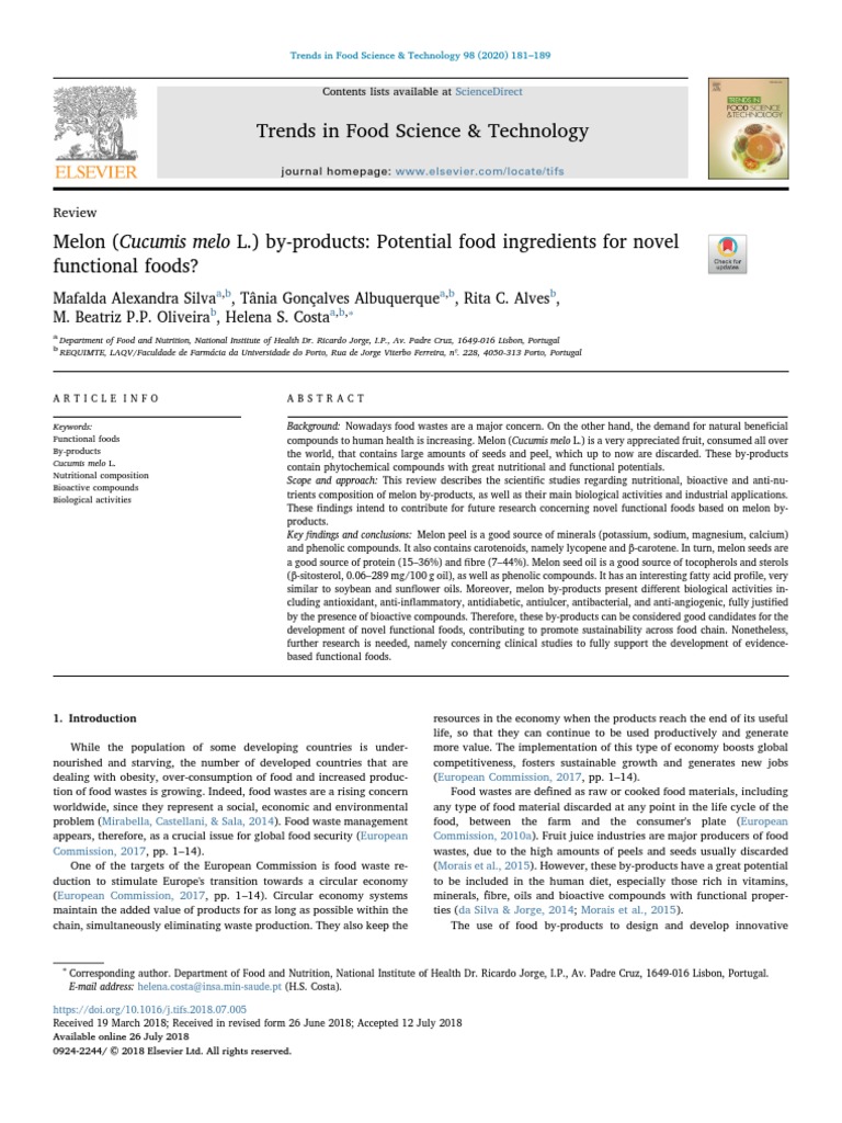 Melon Cucumis Melo L - by Products Potential Food - 2020 - Trends in ...