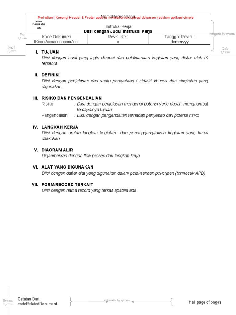 FP - Smi - Sym - 004 - R0 - 01012018 Template Instruksi Kerja | PDF