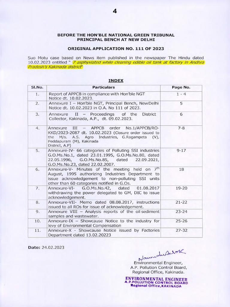 Kakinada Oil Tank Accident - APPCB Report To NGT | PDF | Sewage ...