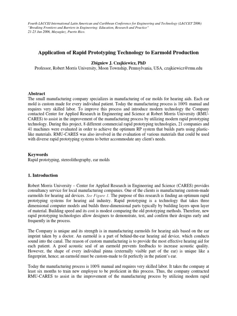 Application of Rapid Prototyping Technology To Earmold Production | PDF | 3 D Printing ...