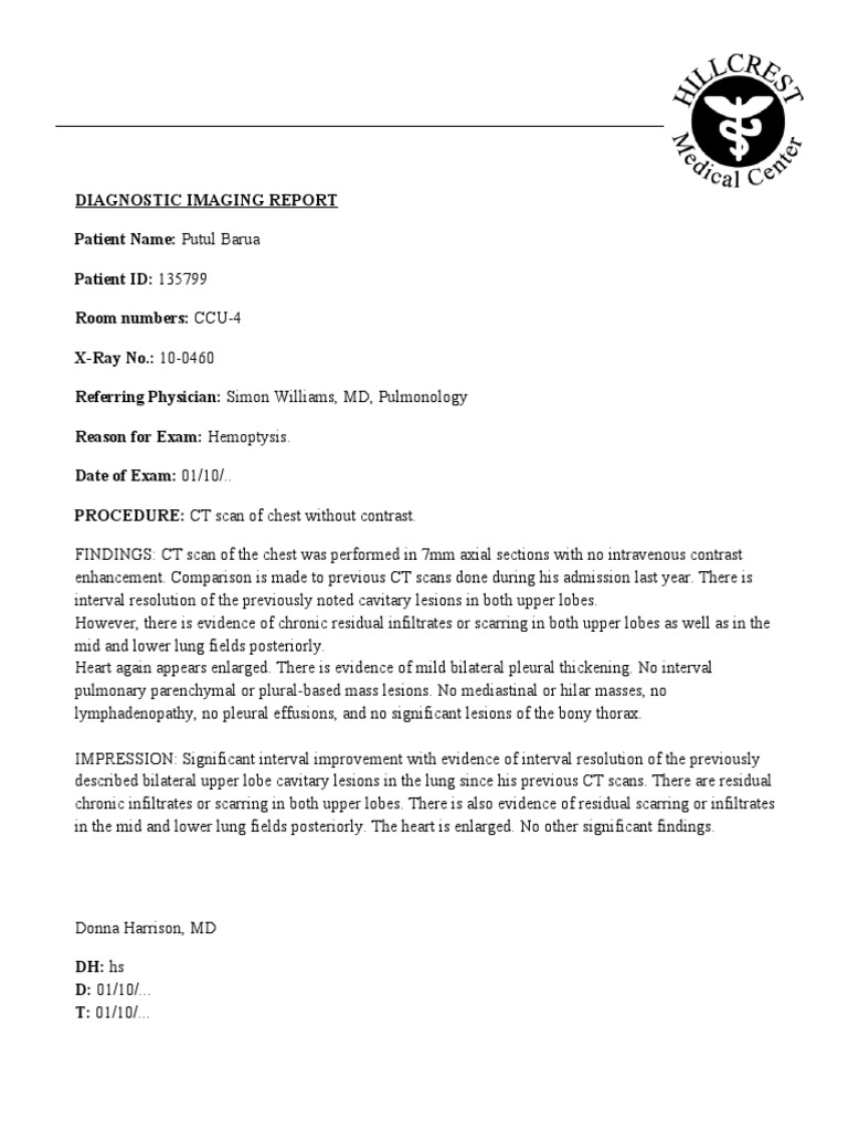 CT Chest Report: Interval Improvement | PDF