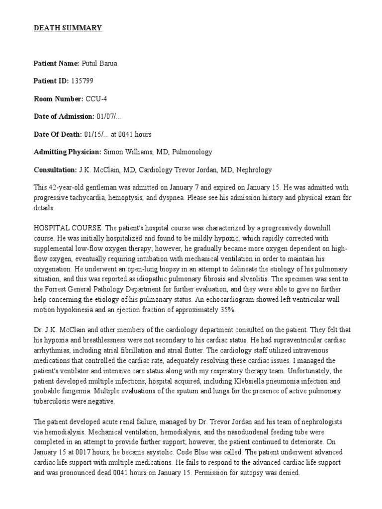 Death Summary | PDF | Cardiology | Causes Of Death