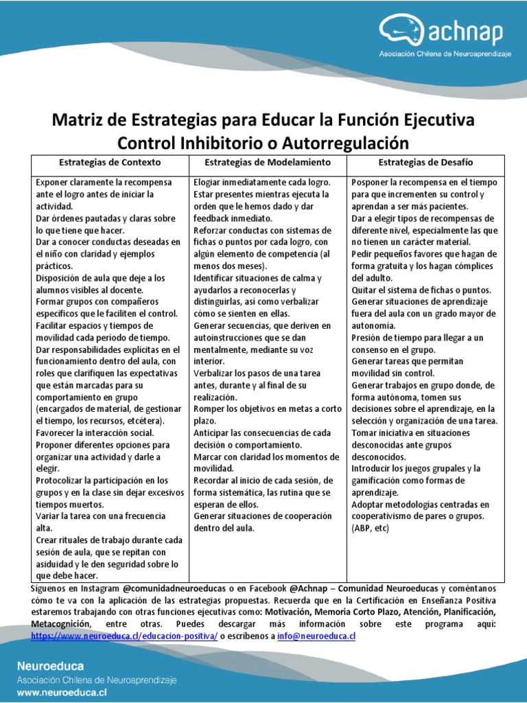Matriz de Estrategias Control Inhibitorio | PDF | Salón de clases ...