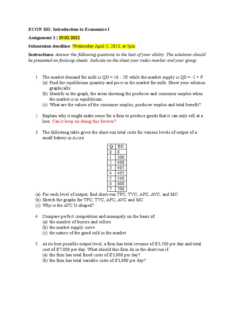 ECON 101 Practice Questions Set 2 (2022-23) | PDF | Monopoly | Perfect Competition