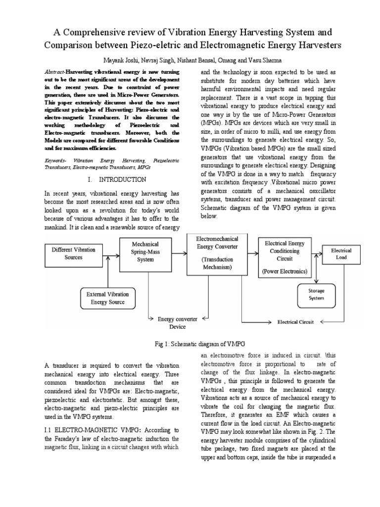 A Comprehensive Review of Vibration Energy Harvesting System and Comparison Between Piezo ...