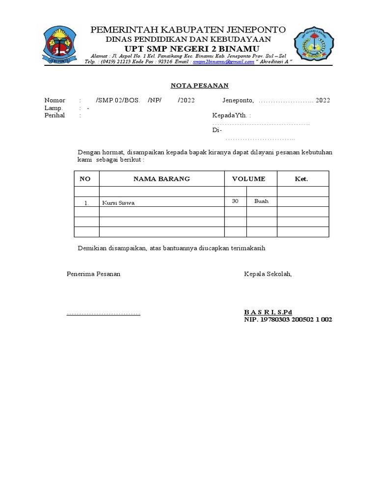 Berita Acara & Nota Pesanan Pembelian Barang Dana Bos | PDF
