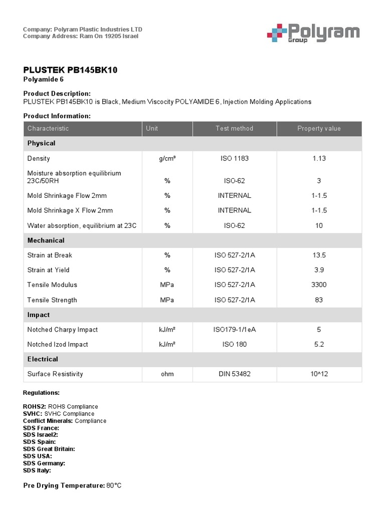 PLUSTEK PB145BK10 Polyamide 6 Data Sheet | PDF