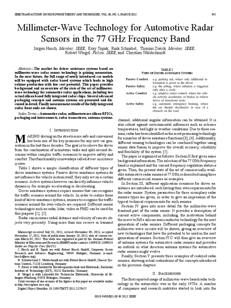 Millimeter-Wave Technology For Automotive Radar Sensors in The 77 GHZ ...