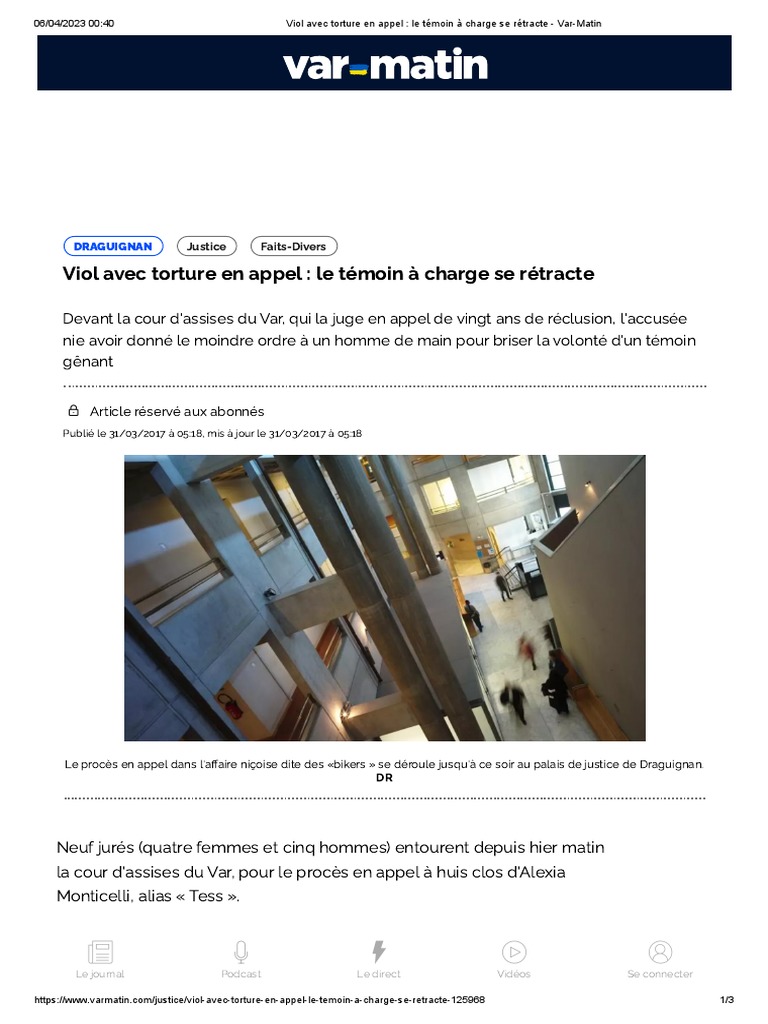 Viol Avec Torture en Appel - Le Témoin À Charge Se Rétracte - Var-Matin | Download Free PDF ...