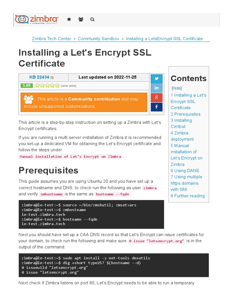 Wiki-Zimbra-Com-Wiki-Installing A LetsEncrypt SSL Certificate | PDF | Public Key Certificate ...