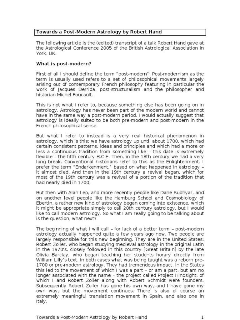 Towards A Postmodern - Robert Hand | PDF | Astrology | Postmodernism
