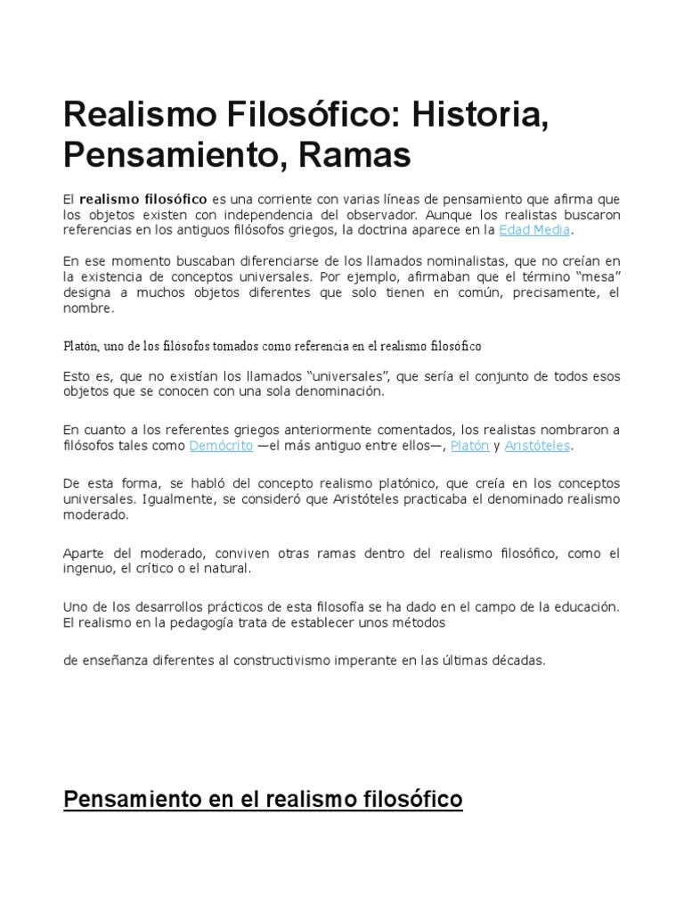 Realismo Filosófico - Historia, Pensamiento, Ramas | PDF | Realismo filosófico | Existencia