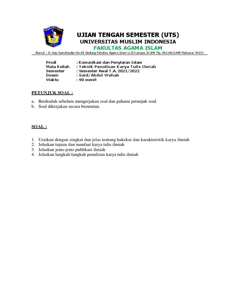 Soal UTS Teknik Penulisan Karya Ilmiah | PDF