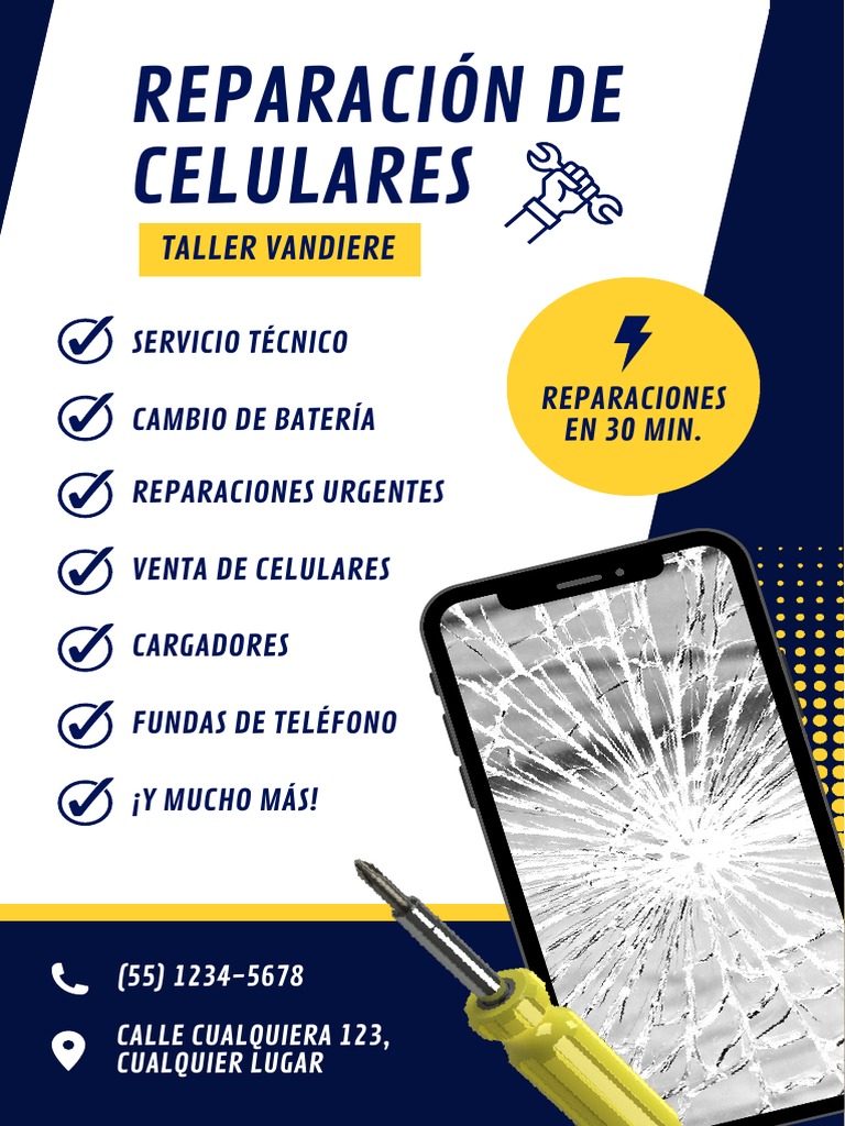 Flyer Reparación de Celulares Simple Azul y Amarillo | PDF Flyer Reparación de Celulares Simple Azul y Amarillo | PDF