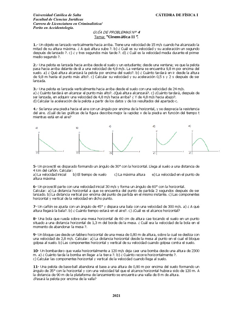 Guía de Problemas #4 Tema: "Cinemática II | PDF