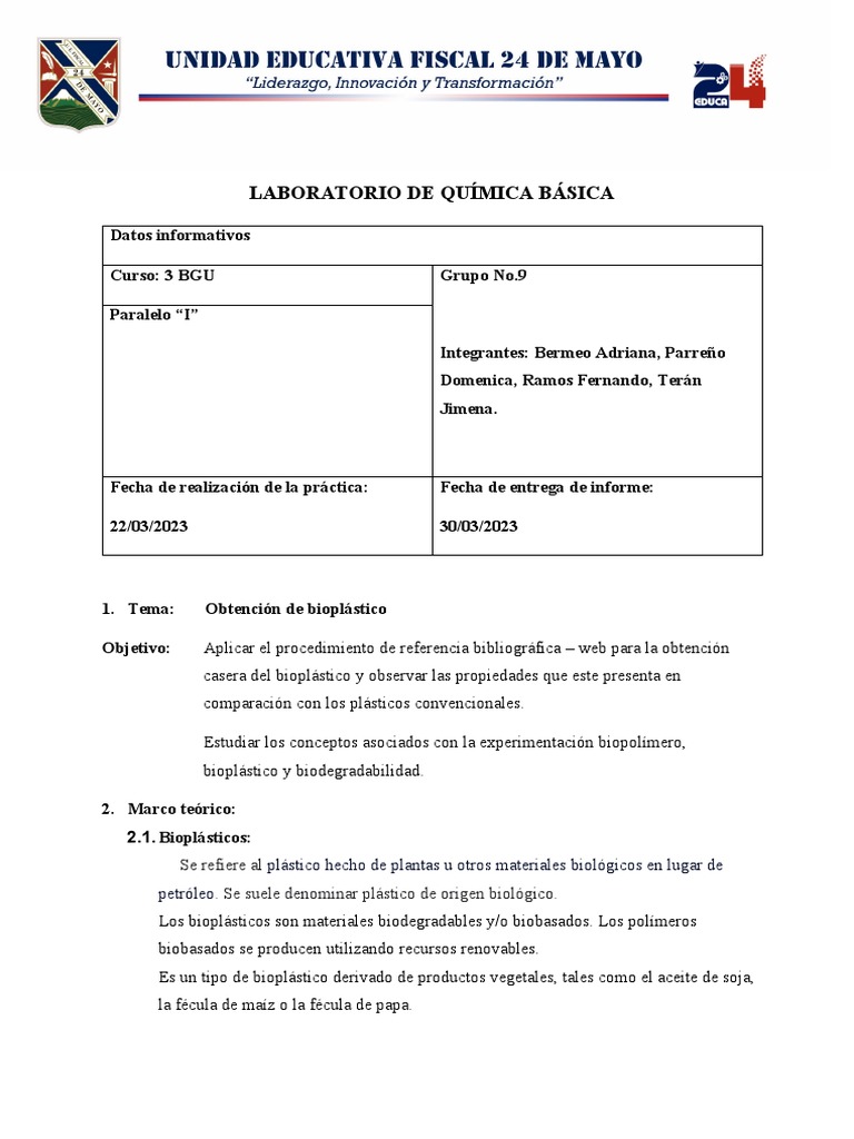 Lab. Bioplástico | PDF | El plastico | Compost