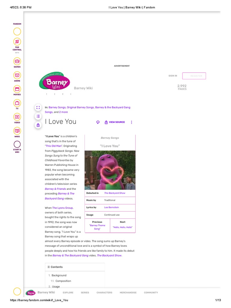 I Love You - Barney Wiki - Fandom | PDF | Fandom