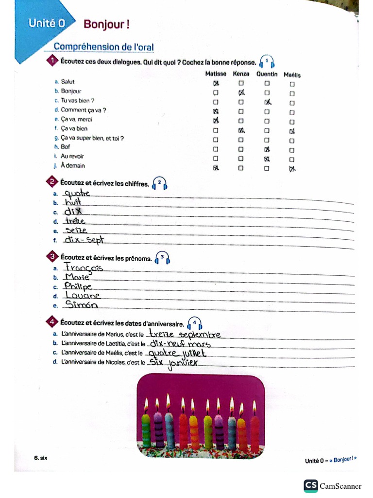 Unité 0 Cahier de Activités La Classe A1.1 | PDF
